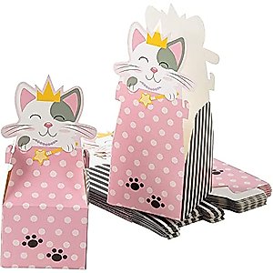 Juvale Cat Party Favor Boxes - 24-Pack Paper Treat Boxes with Die-Cut Princess Kitty, Cute Cat Themed Gable Boxes, Goodie Gift Loot Boxes, Girls Birthday Party Supplies, 3.5 x 3.5 x 8 Inches
