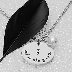 Kivosliviz Projects Semicolons Necklace for Women, and So She Goes On Semi-Colon Necklace Charm Semi Colon Necklace Jewelry