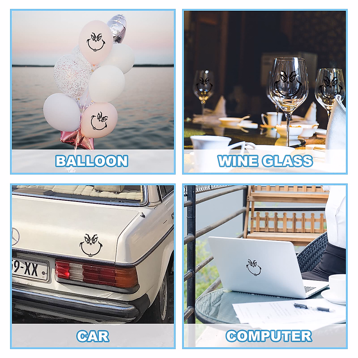 20Pcs Christmas Stickers,Christmas Decorations Face Decals Vinyl Sticker,Grinchmas DIY Ornaments,Stickers for Water Bottles,Party Decorations Supplies,15 Pcs of 3 inches and 5 Pcs of 2 inches