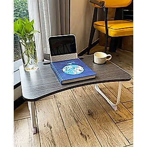LKBBC Foldable Laptop Desk for Bed, Bed Laptop Table with Storage, Foldable Portable Lap Bed Tray, 23.6 Inch Floor Table for Drawing, Reading and Writing, Maple