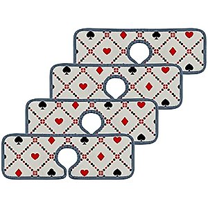 Kitchen Faucet Absorbent Mat 4 Pieces Black Red Hearts Geometric Faucet Sink Splash Guard Bathroom Counter and RV,Faucet Counter Sink Water Stains Preventer