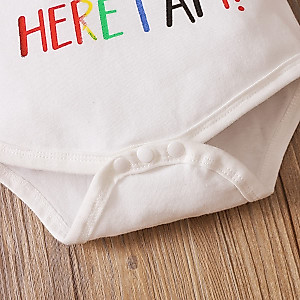 Infant Newborn Baby Girl Outfits Ruffle Letter Print Short Sleeve Romper Rainbow Skirts Set Floral Summer Clothes 3Pcs (White, 0-3M, 0_Month), 0-3 Months