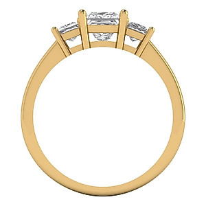 1.11 Ct Brilliant Princess Cut Clear Simulated Diamond 14K Yellow Gold Three Stone Engagement Promise Bridal Ring Size 3.5