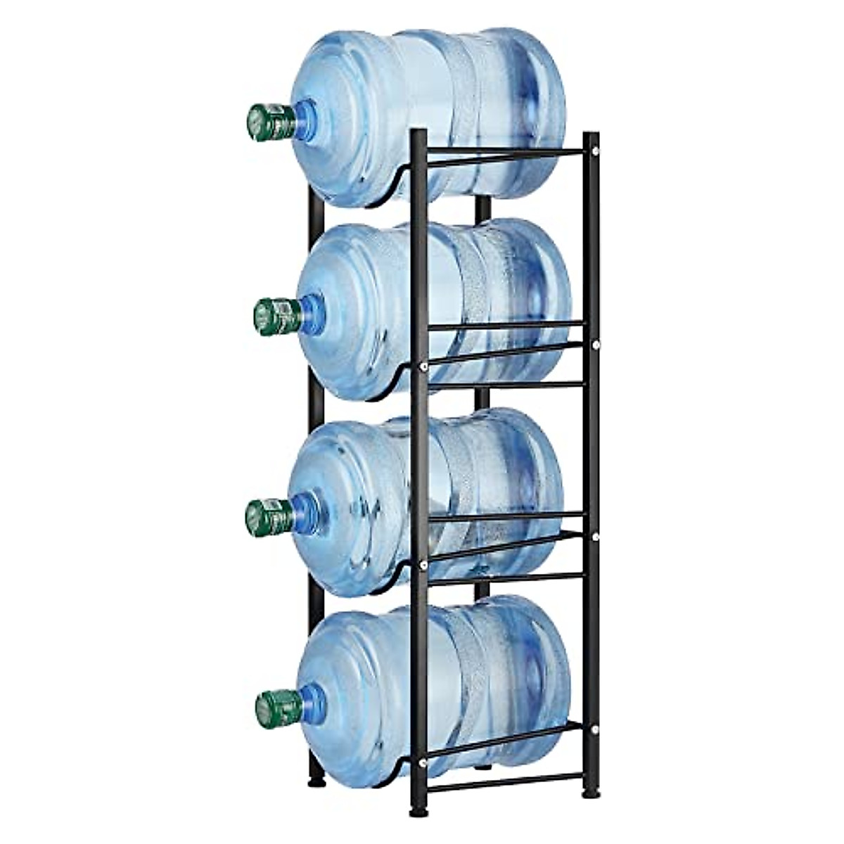 Water Jug Rack for 5 Gallon 4 Tier Water Cooler Jug Rack for Detachable Heavy Duty Water Bottle Holder Storage Shelf for Home, Office, Kitchen, Black