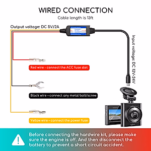 COOAU 1080P Dash Cam for Cars with Micro USB Hardwire Kit - 2" IPS Screen 24H Parking Mode G-Sensor Loop Recording Wide Angle Night Vision Supercapacitor