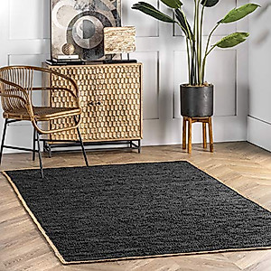 nuLOOM Koda Solid Leather Flatweave Area Rug, 3' x 5', Black