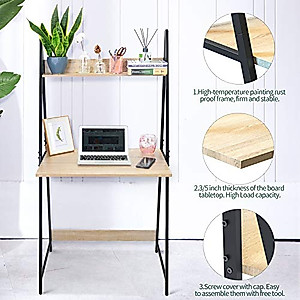 SpringSun 2-Tier Ladder Computer Desk with Storage Bookshelf, Modern Writting Table for Office and Home