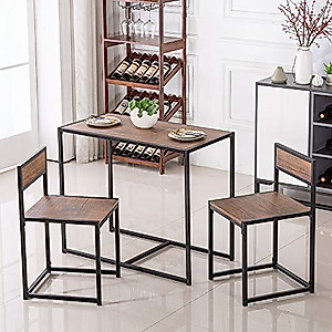 SSLine 3-Piece Dining Set Wooden Kitchen Pub Table Rectangular Dining Room Table Set with 2 Stools Rustic Light Brown Space Saving Dining Breakfast Table Chairs Set for Home Dorm Apartment