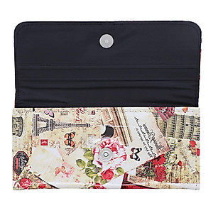 Vegan Leather Women's 9 inch Wide Wallet with Vintage Postcard Print-Orange