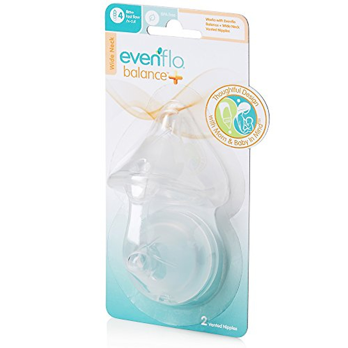 Evenflo Feeding Balance Plus Wide Neck Nipples for The Balance Plus Wide Neck Baby Bottles - Helps Reduce Colic - Fast Flow/X-Cut, 8 Months and Up (Pack of 2)