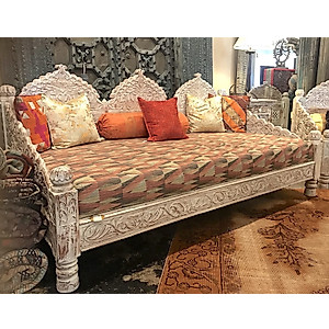 Worldcraft Industries Wooden Carved Jhula Arch Sofa, Cream Percentage Finish. Handcrafted from Solid Indian Neem Wood of The Mahogany Family (Cream Percentage Finish, Med. Sofa: 40Dx75Wx42H)