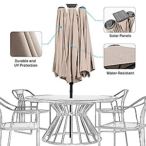 FREE SOLDIER 13FT Double-Sided Patio Umbrellas With 36 LED Lights, Outdoor Extra Large Umbrella with Crank, Market Twin Table Umbrella with Solar lights for Patio Garden Yard Pool (Beige)