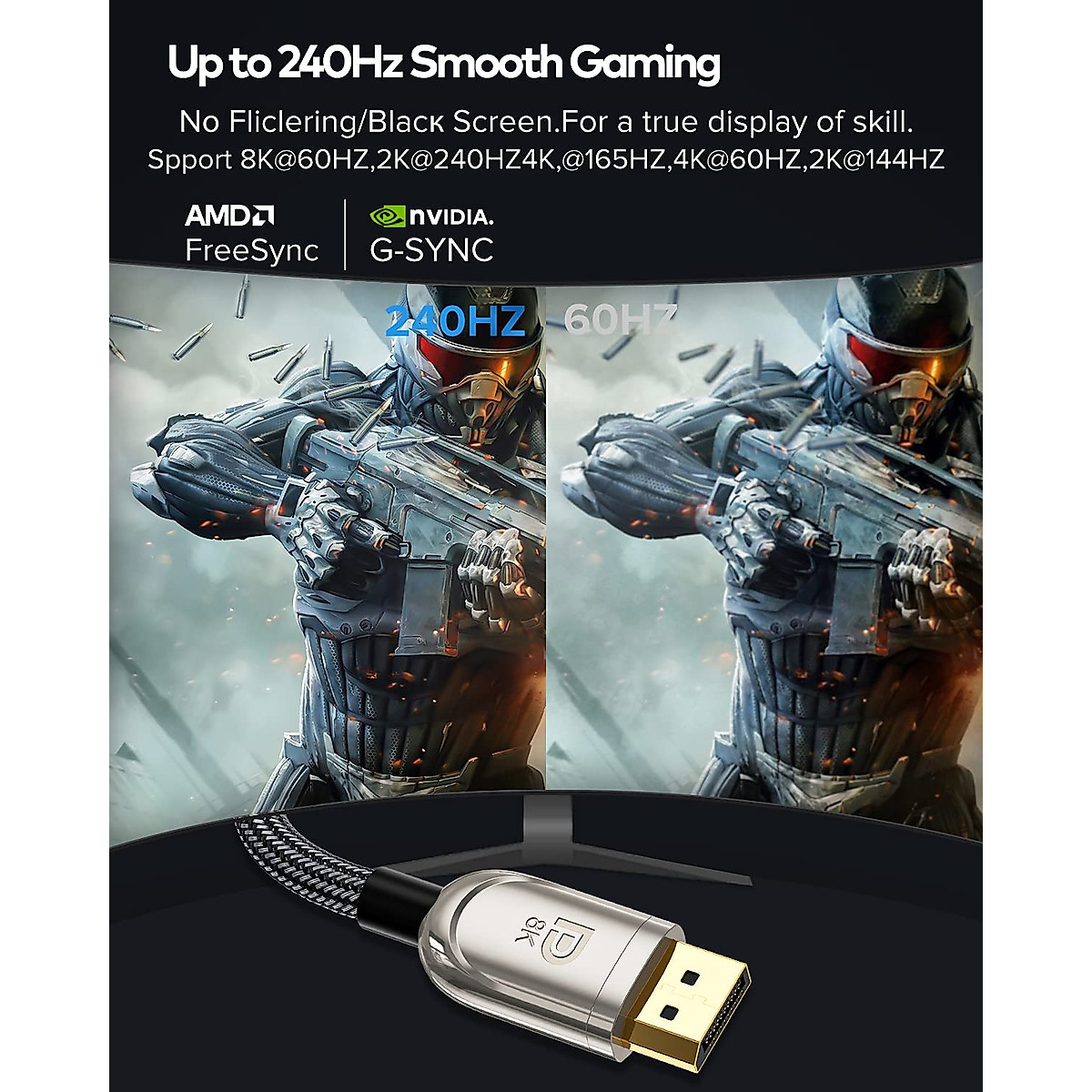 llano 8K DisplayPort 1.4 Cable 10ft, DP 1.4 Cable with latches 32.4Gbps 240Hz High Refresh Rate Male-to-Male Connection Cable for Game E-Sports Monitor, 28AWG Pure Copper Wire Core