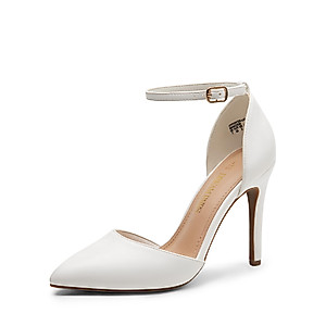 DREAM PAIRS Women's Oppointed-Lacey Pointed Toe Ankle Strap High Heel Stiletto Pumps Wedding Dress Shoes,Size 8.5,White/Pu,Oppointed_Lacey