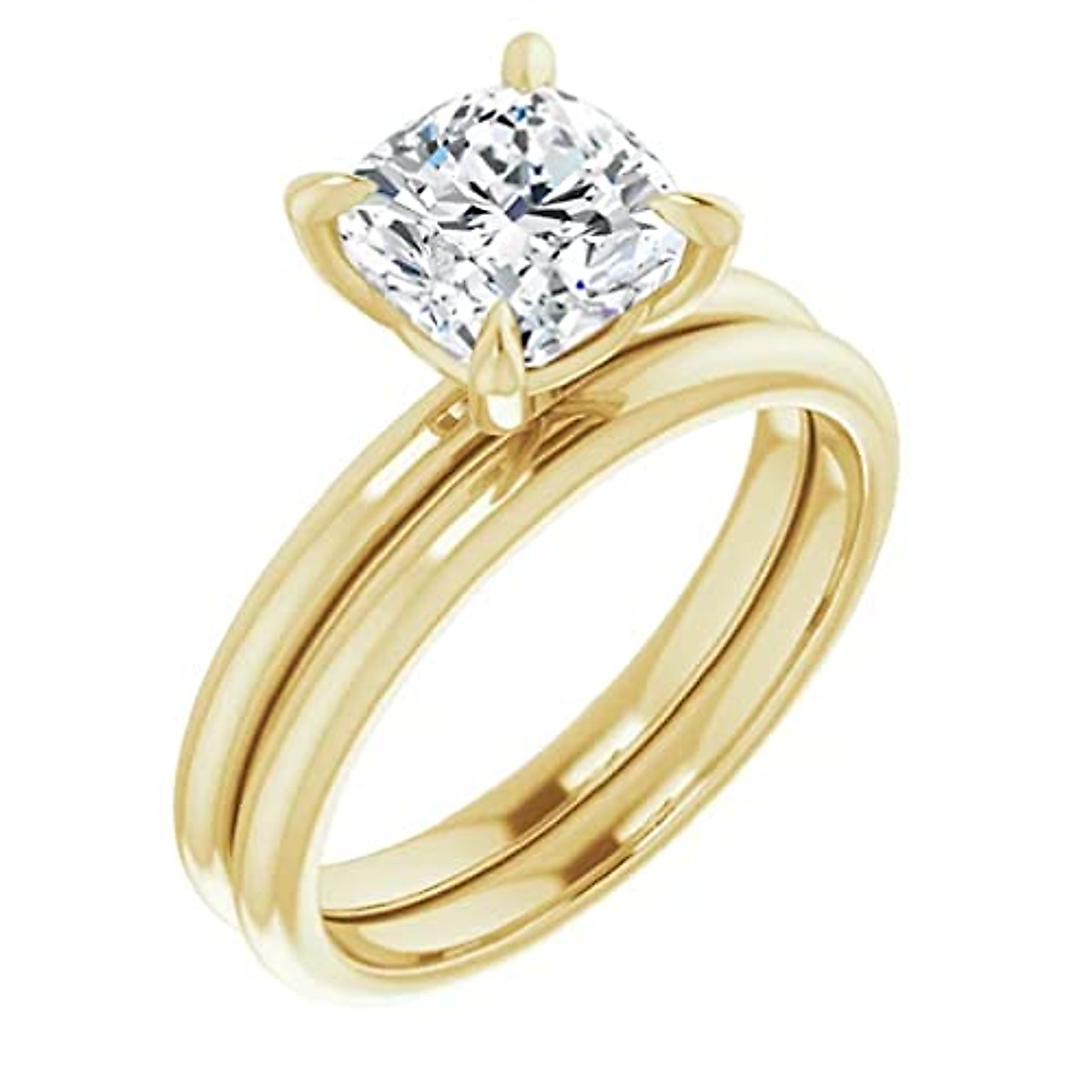 Solid Gold Engagement Ring Set for Women, Handmade 2 Carats Cushion Cut Moissanite Solitaire Ring Set Diamond Wedding Bridal Ring Anniversary Propose Gift Her, 10K/14K/18K, 925 Silver