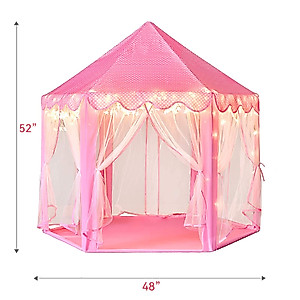 GeerWest Princess Tent for Girls, Kids Play Tent with Star Lights Toys for 1st Birthday Gifts, Pink Large Playhouse for Babys Indoor and Outdoor (Princess Tent)