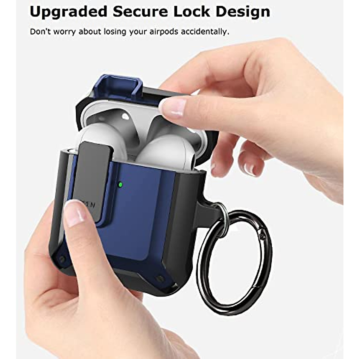 Airpods Case Cover Lock Clip Men with Cleaning Kit, GARTOO Armor Protective Cover with Cleaning Pen Compatible with Airpod 1/2 Case, Shockproof Rugged Shell for Air Pods Charging Case (Black/Blue)