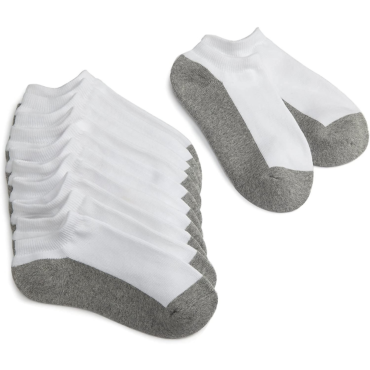 Jefferies Socks Big Boys' Seamless Toe Athletic Low Cut 6-pack, White/Grey, 8-9