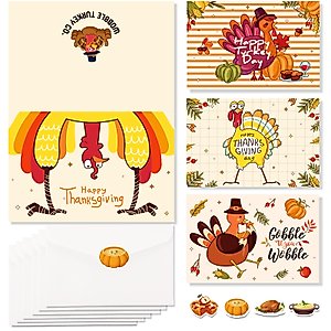Fulmoon 240 Sets Funny Thanksgiving Greeting Cards Bulk Silly Turkey Gobble Thanksgiving Cards Assortment 4 x 6 Inch Thankful Fall Holiday Card with Envelopes and Stickers for Family Harvest Party