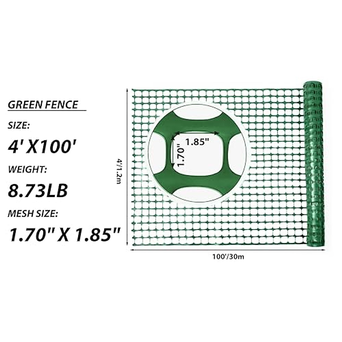 PotatoLife Plastic Mesh Fence Safety Fence, 4'x100' Roll with 100 Zip Ties, Resuable Temporary Netting for Garden Fencing, Construction, Snow Fencing, Animal Barrier, Poultry, Deer, Patio, Green