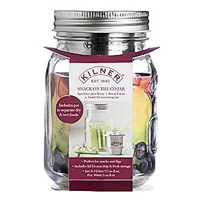 Kilner Snack On The Go Glass Jar Set Stainless Steel Cup Keeps Dry Ingredients Separate from Wet Foods, 17-Fluid Ounces, 0.5L