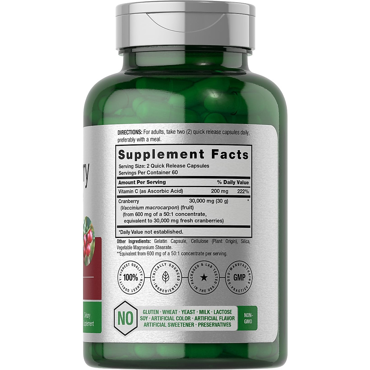 Horbäach Cranberry Concentrate Extract Pills + Vitamin C | 30,000mg | 120 Capsules | Triple Strength Ultimate Potency Formula | Non-GMO and Gluten Free Supplement