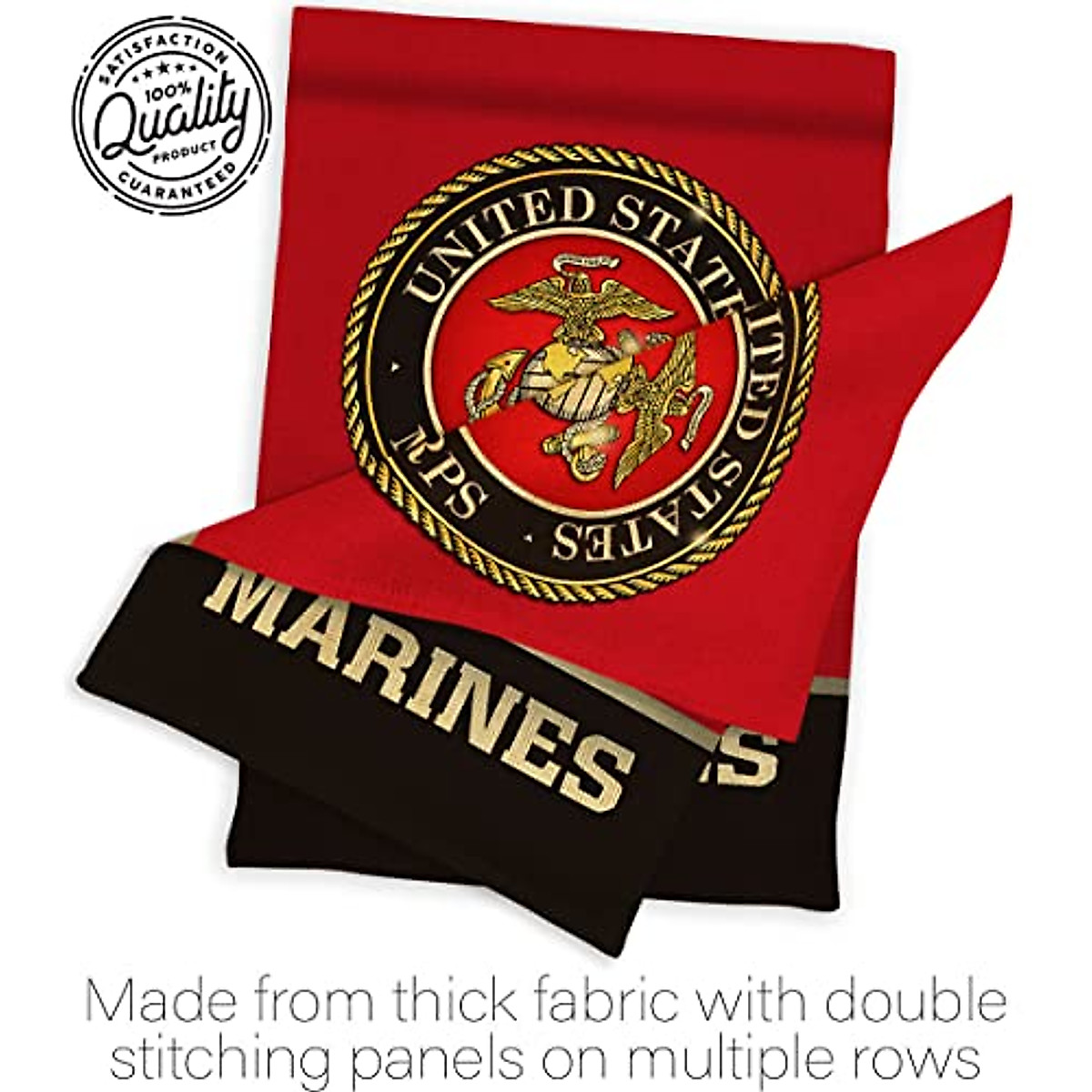 US MILITARY United State Burlap Garden Flag Set Wood Dowel Armed Forces Marine Corps USMC Semper Fi American Military Veteran Retire Official House Banner Small Yard Gift Double-Sided, Made in USA