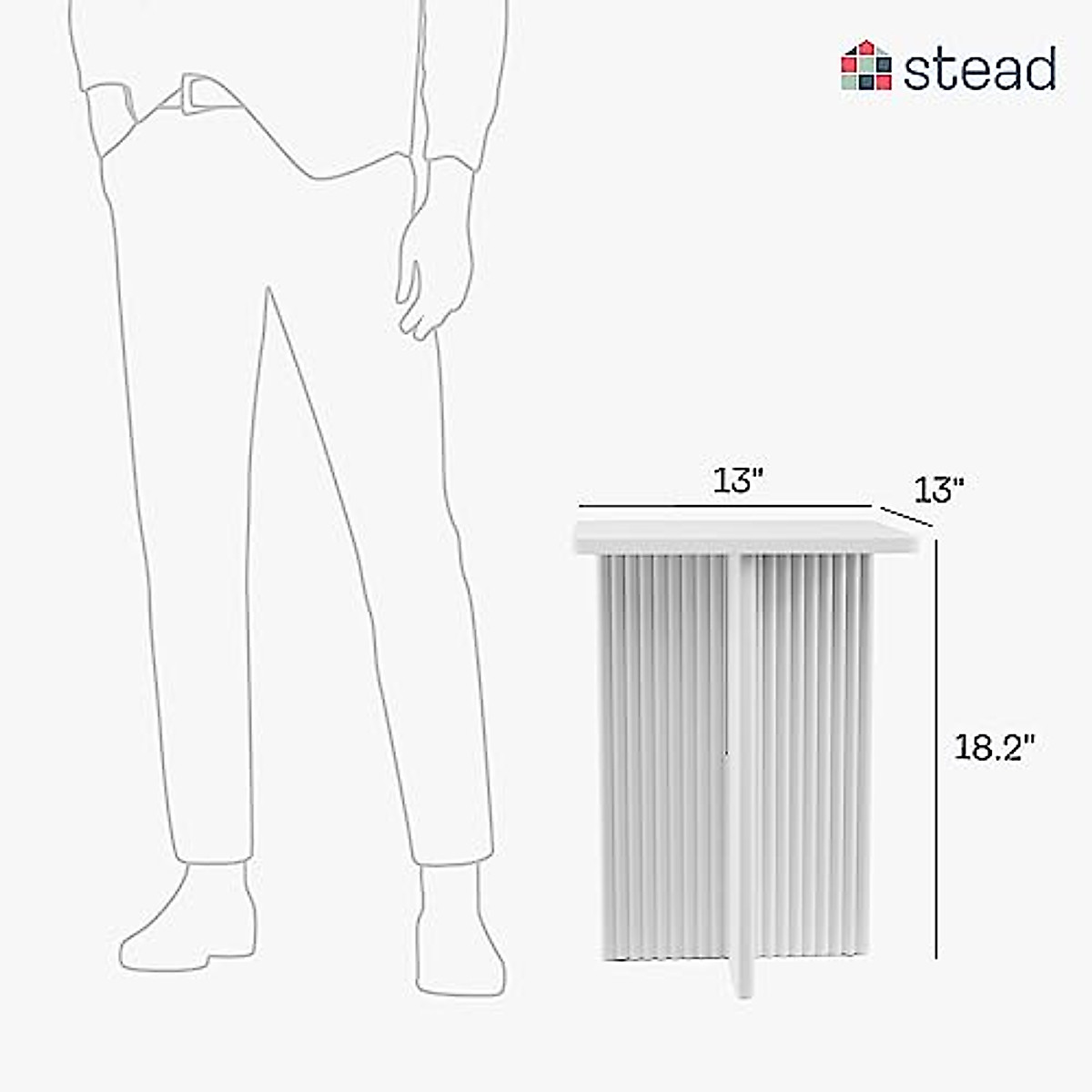 Square Fluted Accent Side Table - Drink Table - Living Room Furniture - Modern Home and Bedroom Decor - Pedestal Side Table with a Solid Oak Base (White)