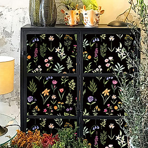 Self Adhesive Dark Floral Shelf Drawer Liner Contact Paper Farmhouse Wallpaper for Walls Kitchen Cabinets Dresser Table Bathroom Bedromm Furniture Decal 17.7X117 Inches