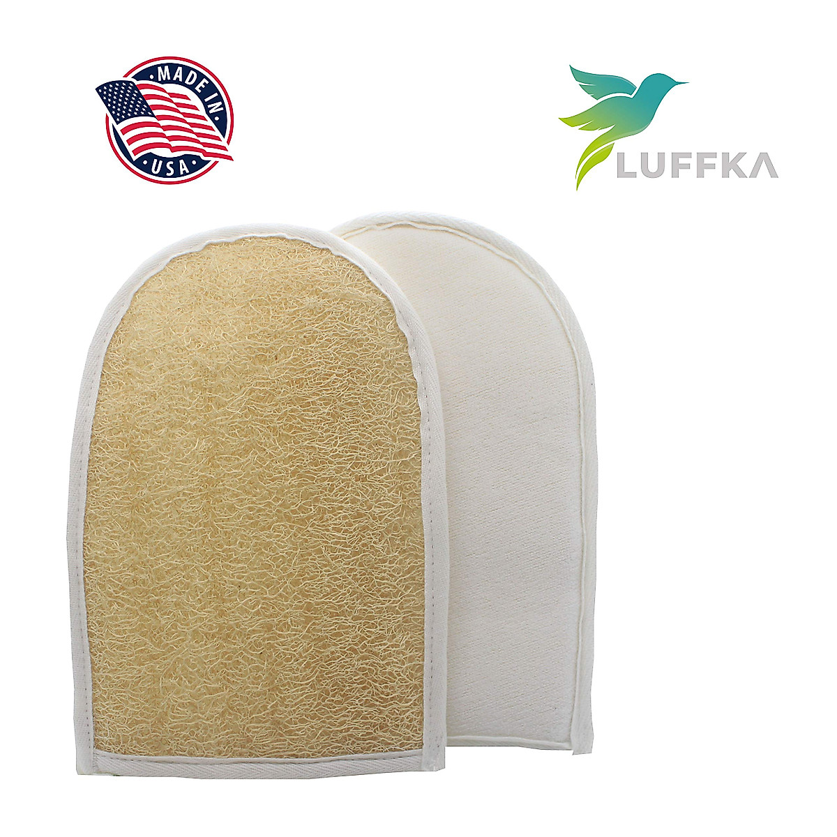 Made in USA Loofah Shower Glove Exfoliating Natural Organic - Perfect Fit Pad for Your Hand- Woman/Men Body Scrubbers Loofah Glove-Mens Exfoliating Glove Natural, [1 Each]