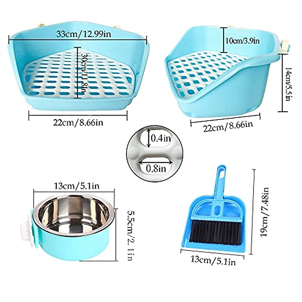 kathson Bunny Potty Trainer Corner Pan Rabbit Toilet Guinea Pig Litter Box with 2 Pack Pet Removable Hanging Crate Bowls for Small Animal