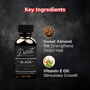 Detroit Grooming Co. Beard Oil – All-Natural, Hydrating Formula with Natural Oils, Vitamin E – Black Beard Oil (Cedarwood & Amber) – 1 oz (Black)