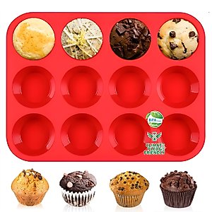 Keliwa 12 Cup Silicone Muffin - Cupcake Baking Pan / Non - Stick Silicone Mold / Dishwasher - Microwave Safe