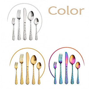 IKXO 35 Piece Silverware Set,Stainless Steel Silverware Set for 7，Modern Sleek Flatware Set, Include Knife/Fork/Spoon & Long Teaspoon/Salad Fork Mirror-Polished & Dishwasher Safe Cutlery colorful