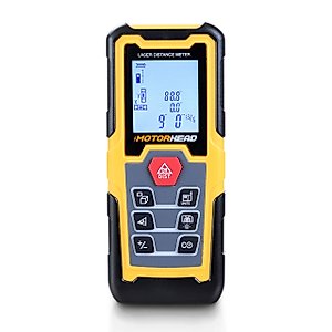 MOTORHEAD 196Ft/60M Laser Measure, Laser Distance Measure w/Digital Level & Angle Sensor, M/in/Ft, 50 Data Set Storage, 3 Measurement Points, Backlit LCD, Pythagorean, Area & Volume Functions