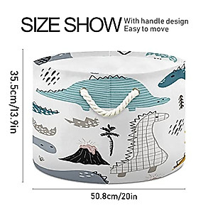 Large Round Storage Basket,Creative Childish DinosaurToy Basket Nursery Bins & Boxes Laundry Hamper for Bathroom/Bedroom/Home Decor
