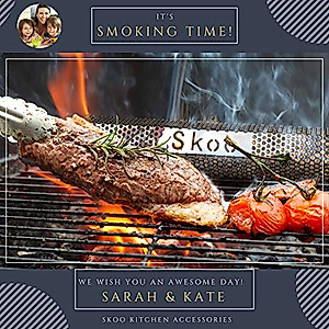 Skoo Pellet Smoker - BBQ Hexagonal Smoking Tube + Brush + Hook + Free EBook + Digital User Guide - 5 Hours of Billowing Smoke - For Electric, Gas, Charcoal Grills or Smokers