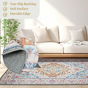 JSSONPKQ 9x12 Rug Soft Area Rugs 9x12 Living Room Clearance Vintage Washable 9x12 Area Rug Boho Rugs for Living Room Non-Slip Rug Large Area Rug 9x12 for Living Room, Dining Room, Bedroom, Pink Blue