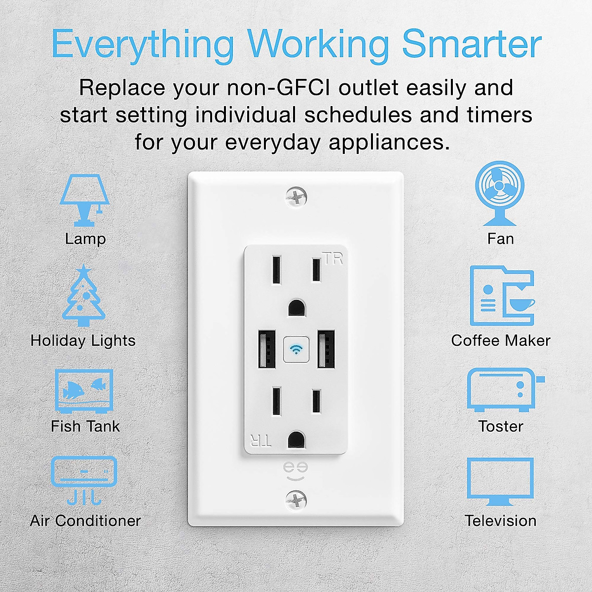 Geeni Wi-Fi Smart Wall Outlet with 2 Plugs and Wireless App Control, Compatible with Alexa and Google Home, WiFi Smart Outlet, 2 Pack