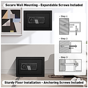 TOTOY 1.0 Cu Ft Personal Safe Box with Sensor Light -Electronic Keypad Security Safe Steel Construction Hidden Key Lock, Removable Shelf, Digital Safe for Jewelry Documents Pistol Money