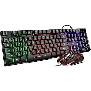 Rii Gaming Keyboard and Mouse Set, Multiple Color Rainbow LED Backlit Multimedia PC Gaming Keyboard,Office Keyboard Colorful Breathing Backlit Gaming Mouse for Working or Primer Gaming,Office Device