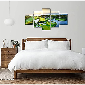 Golf Course Wall Art Sunrise Canvas Painting Sport Poster Prints Framed Picture for Living Room Office Bedroom Basement Home Decor (50Wx24H)