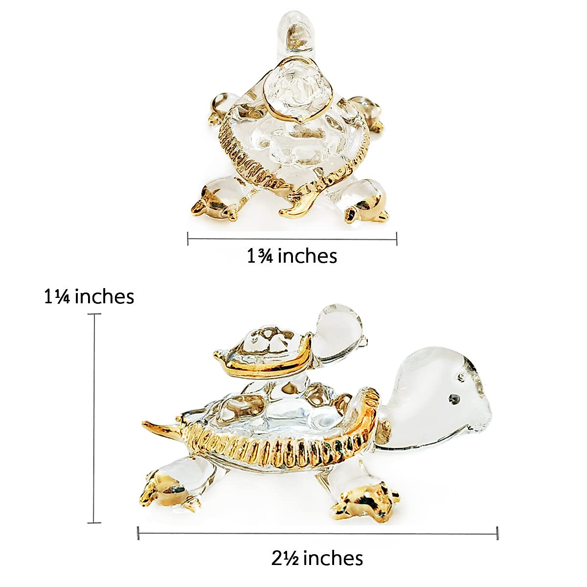 WitnyStore Tiny 2½" Long Clear Gold Mom And Baby Tortoise Figurine Miniature Hand Blown Painted Glass Turtle Chelonian Aquatic Reptile Small Crystal Animals Decorative Collectible Figurines Décor Gift