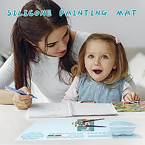 Silicone Craft Mat, 20×16 Inches Silicone Painting Mat with Water Cup and Paint Holder (Blue)