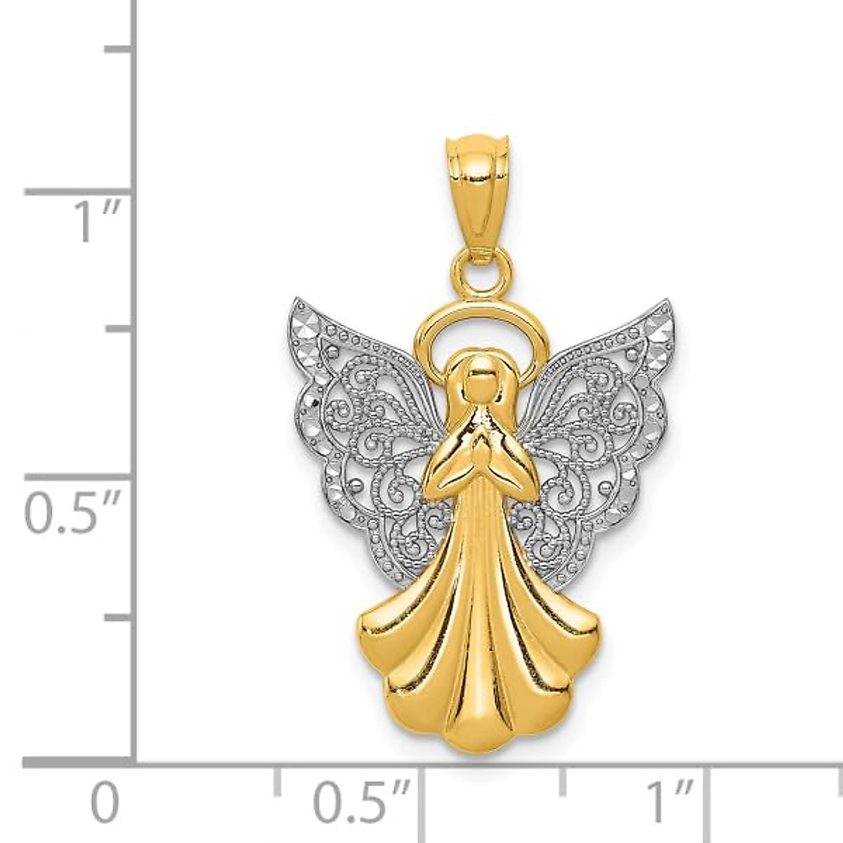 IceCarats 14K Yellow Gold Antique Filigree Guardian Angel Necklace Protect Us Cherub Pendant Religious Charm Only