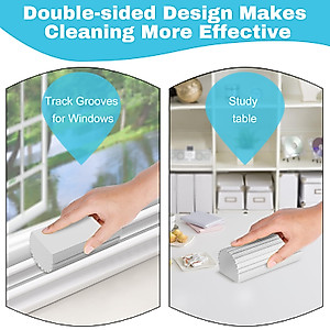 Fikoksol 4pcs Damp Dusting Sponge Duster Grey, Household Clean Sponges Duster for Cleaning Baseboards Blinds, Vents, Window Trunk, Scrub Magic Sponge Eraser Reusable Wet Sponges Cleaning Supplies Tool