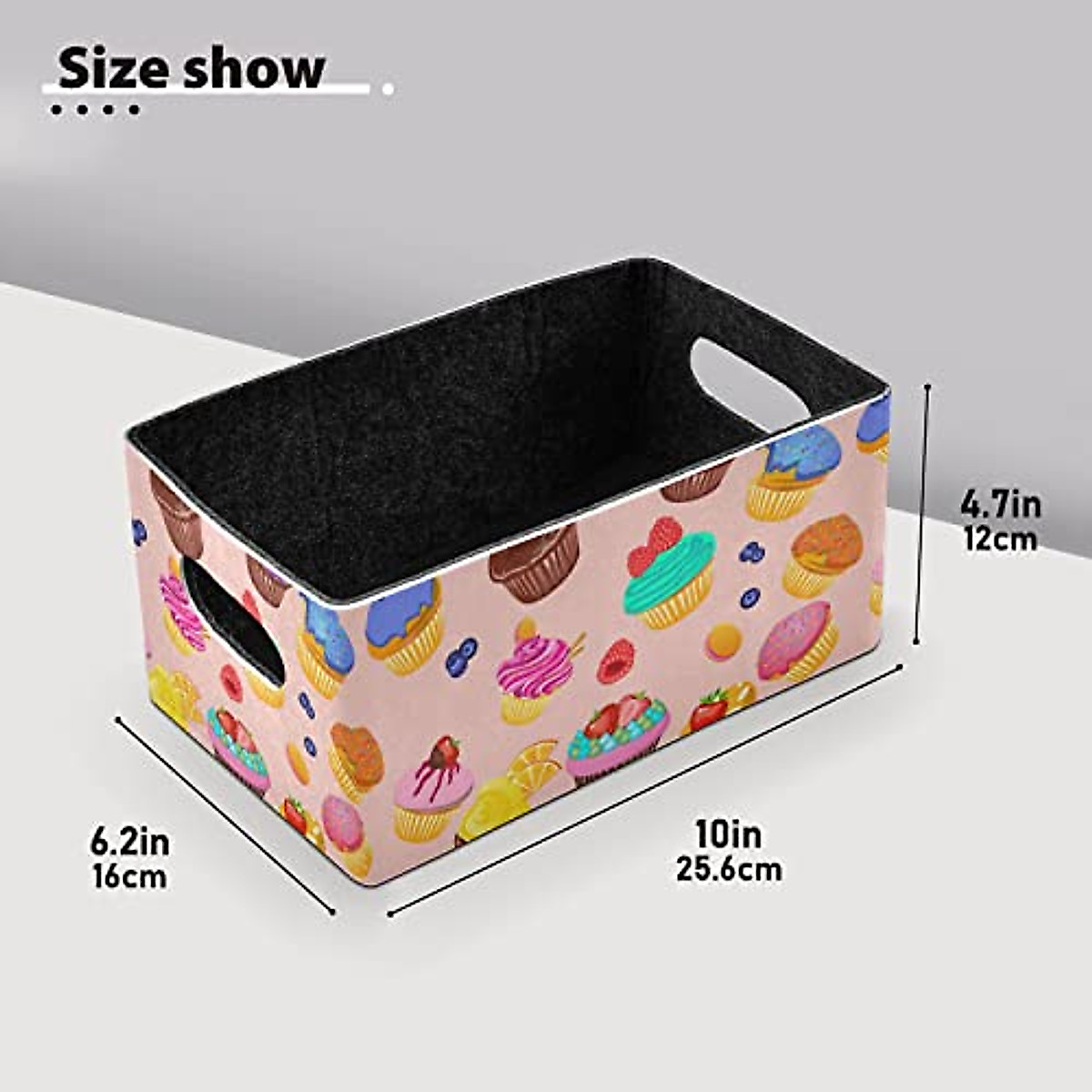 Cupcakes Storage Basket Felt Storage Bin Collapsible Towel Storage Convenient Box Organizer for Pet Supplies Magazine