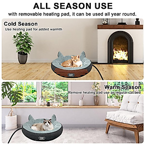 Alpcouts Heated Cat Bed for Indoor Cats, Round Indoor Heated Pet Bed with Timer & Temp Adjustable, 19" Donut Cat Heated Bed Cozy Electric Pet Heating Pad with Chew Resistant Cord for Kitten Cat.