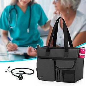 Trunab Nurse Tote Bag for Work with Padded 15.6” Laptop Sleeve, Black