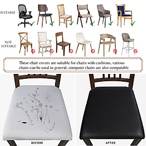 SearchI Waterproof PU Leather Seat Covers for Dining Chairs, 6 Pack Stretch Dining Room Chair Seat Covers, Kitchen Chair Seat Covers Protectors (Black)